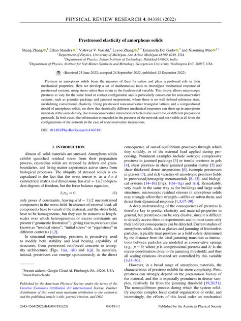 Pdf Prestressed Elasticity Of Amorphous Solids