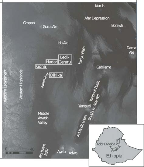 Shaded Relief Map Of The Western Afar Region Of Ethiopia Showing The
