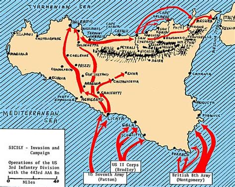 443 Aaa Bn World War Ii Sicily Invasion And Campaign Map