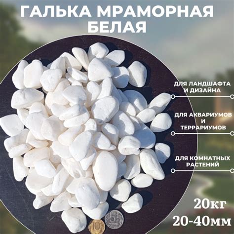 Галька мраморная 20 кг белая 20-40 мм для аквариума - купить с ...