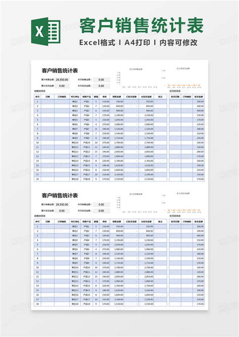 简约客户销售统计表模版excel模板下载熊猫办公
