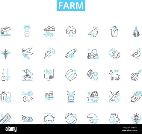 Farm Linear Icons Set Harvest Livestock Plow Crops Hay Seeds
