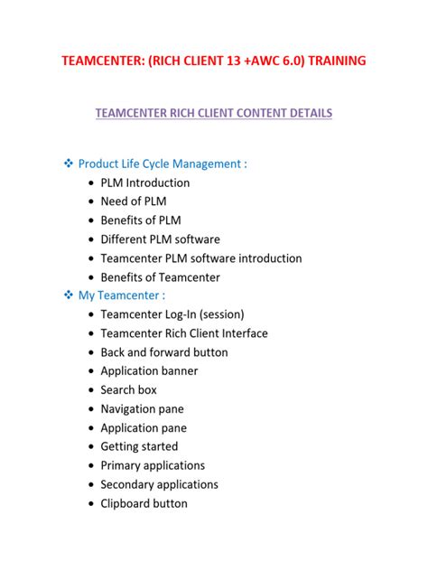 Teamcenter Rich Client And Awc Content Details Pdf