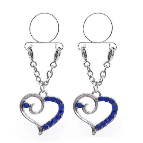Fashion Blue Heart Non Pierced Clip On Nipple Ring Nipple Jewelry Fake
