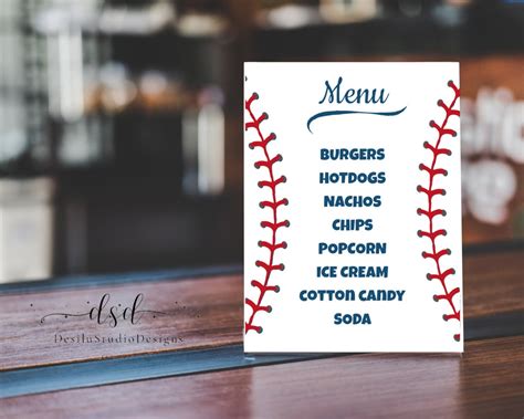 Baseball Menu Concession Sign Baseball Party Menu Baseball Birthday