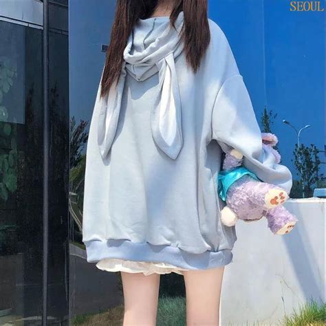 Seoul衛衣女日系可愛兔子耳朵連帽寬松上衣韓版初秋季2022年新款ins潮 蝦皮購物