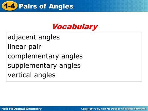 Objectives Identify Adjacent Vertical Complementary And