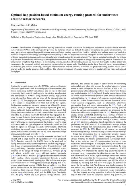 Pdf Optimal Hop Position Based Minimum Energy Routing Protocol For Underwater Acoustic Sensor