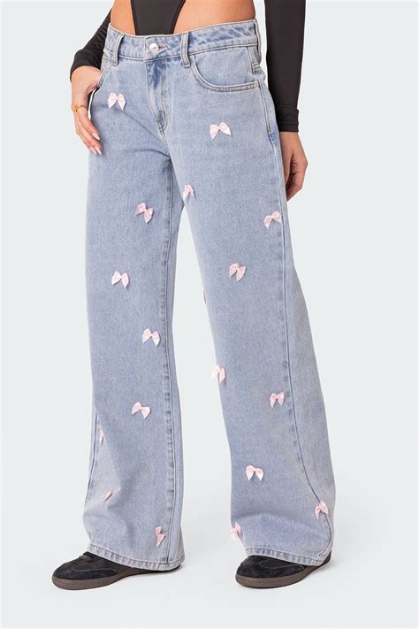 Lucille Low Rise Satin Effect Bow Jeans Edikted