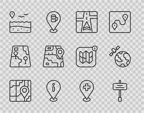 Set Line City Map Navigation Road Traffic Sign Gps Device With Location Information Beach