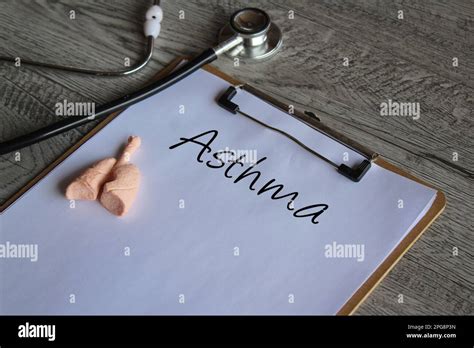 Stethoscope Human Lung Model And Paper Clipboard With Text Asthma Medical And Healthcare