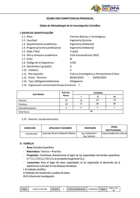Silabo Mi Ciclo Extraordinario 2023 Visado SÍlabo Por Competencias