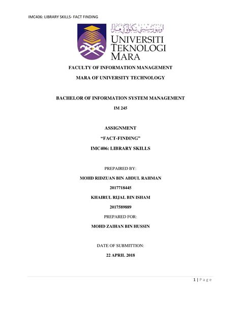 Example Cover Page Assignment Uitm University Assignment Cover Page