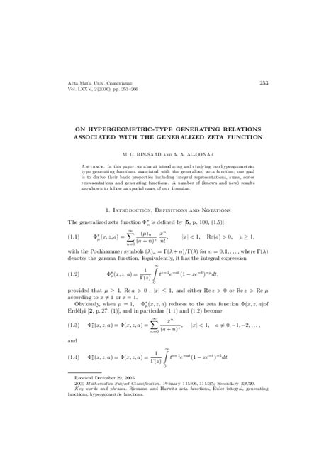 Pdf On Hypergeometric Type Generating Relations Associated With The