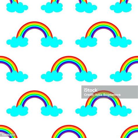 虹と青い雲のかわいいベクターイラスト子供のための継ぎ目が無いパターン設計 いたずら書きのベクターアート素材や画像を多数ご用意
