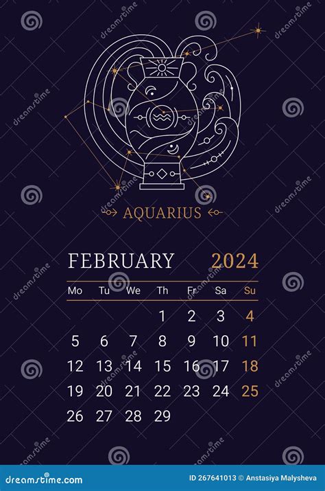 2024 Astrology Wall Monthly Calendar With Aquarius Zodiac Sign Stock