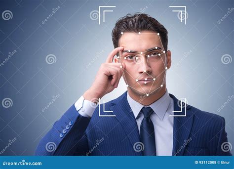 The Man In Face Recognition Concept Stock Photo Image Of Line Feature 93112008