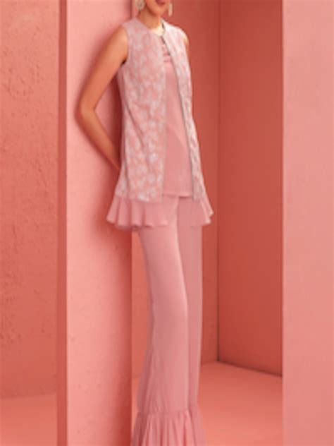 Buy Indya X Ridhi Mehra Pink Embroidered Layered Kurta Set With Sharara