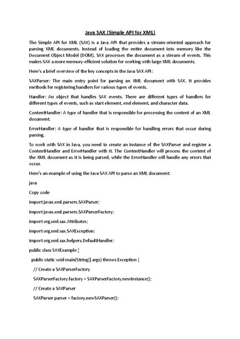 Java Sax Simple Api For Xml Instead Of Loading The Entire Document Into Memory Like The