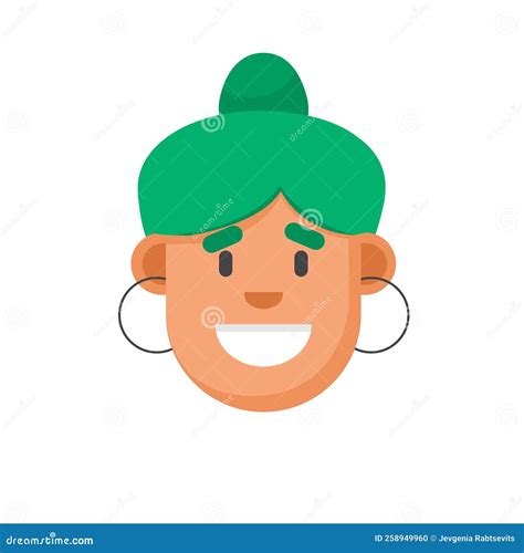 Green Hair Flat Style Girl Face Minimalism Digital Illustration Stock Illustration