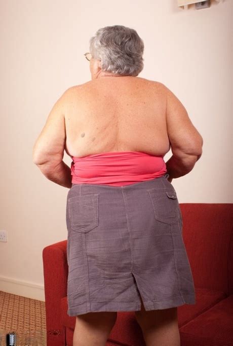 Obese Nan Grandma Libby Gets Totally Naked On A Red Chesterfield CoedCherry