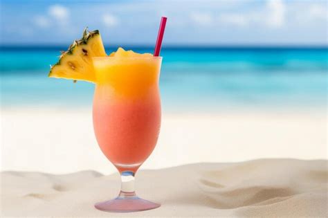 Refreshing Cocktail On Sandy Beach Tropical Paradise Generated