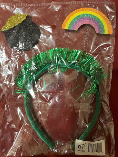 Needzo Festive Green Tinsel Headband With Pot Of Gold And