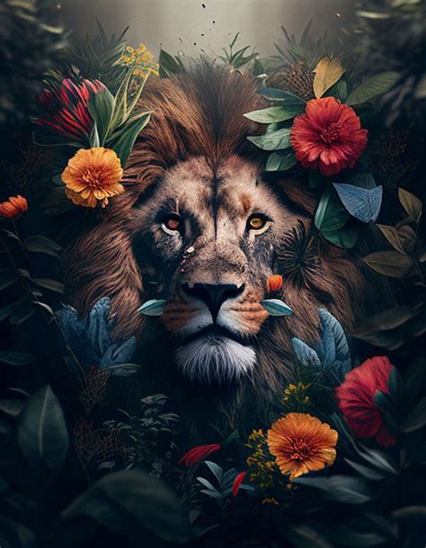 Ai Woondecoratie Poster Dieren Leeuw Bloemen En Jungle 13
