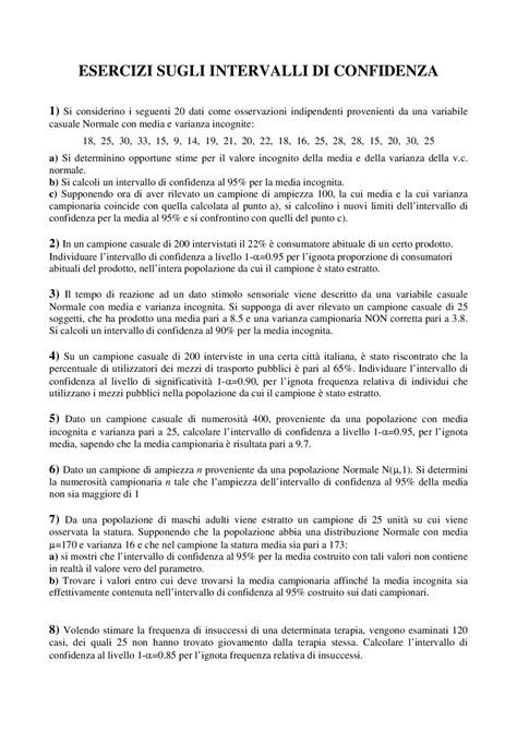 Esercizi Statistica Applicata Deldossiintervalli Di Confidenza Docsity