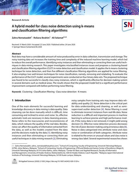 Pdf A Hybrid Model For Class Noise Detection Using K Means And Vol