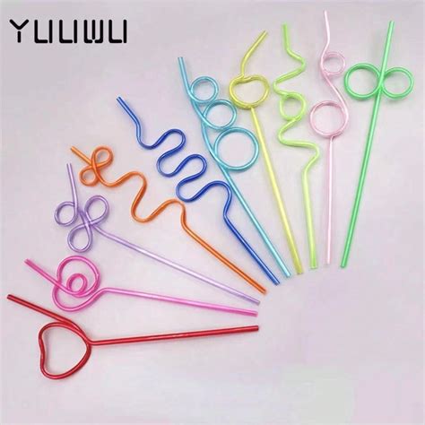 10 Pc Funny Soft Plastic Curly Loop Straw Unique Flexible Drinking Tube