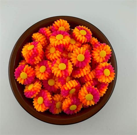 Neon Swirl Orange Pinks Custom Silicone Focal Bead Daisy Beads