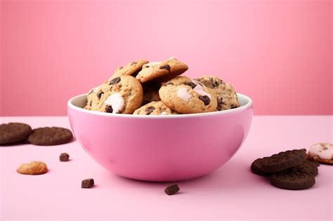 Premium Photo Sweet Biscuits Chocolate Cookies In Pink Bowl