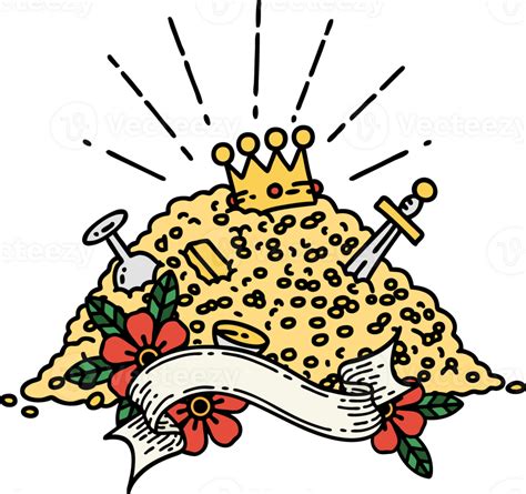 Scroll Banner With Tattoo Style Pile Of Gold 45311903 Png