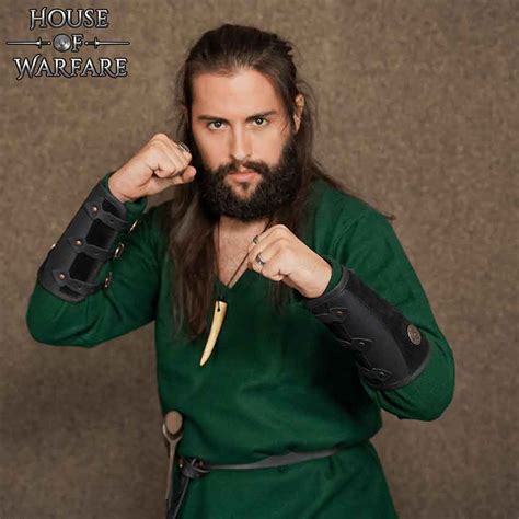 Viking Knot Leather Bracers Black