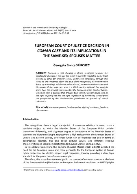 Pdf European Court Of Justice Decision In Coman Caseand Its