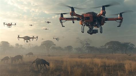 Autonomous Aicontrolled Drone Swarms Monitoring Wildlife Drones Flying