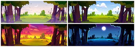 Day And Night Landscape Morning Dawn Afternoon Vector Image