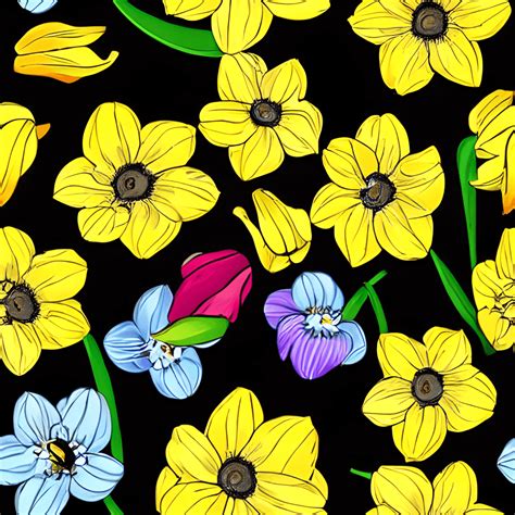 Multicolored Daffodils Tulips And Forgetmenots Seamless Pattern · Creative Fabrica