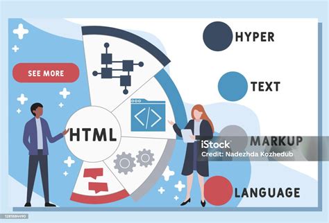 벡터 웹 사이트 디자인 템플릿 Html 하이퍼 텍스트 태그 언어 약어 비즈니스 개념 코드에 대한 스톡 벡터 아트 및 기타 이미지
