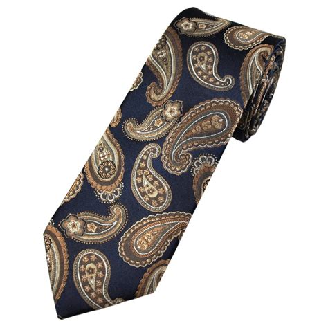 Tresanti Celeste Navy Blue Brown Gold Silver Paisley Men S Silk