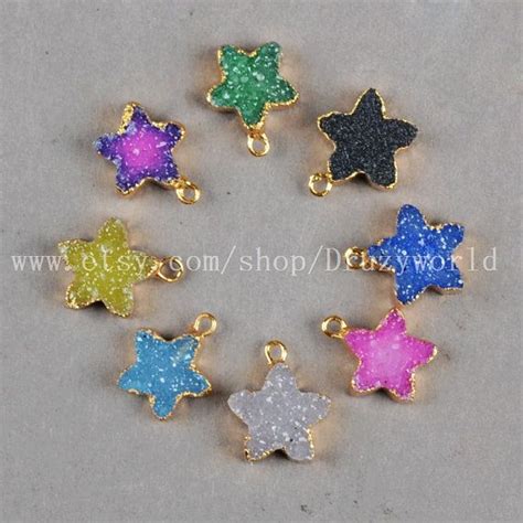 Rainbow Star Natural Agate Druzy Geode Charm