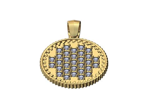 stl file diamond notched pattern coin with bail 3d print model 💎 ・3d