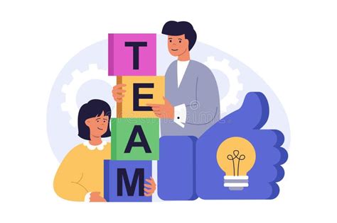 Teamwork Concept In Modern Flat Design For Web Man And Woman Working In Team Developing