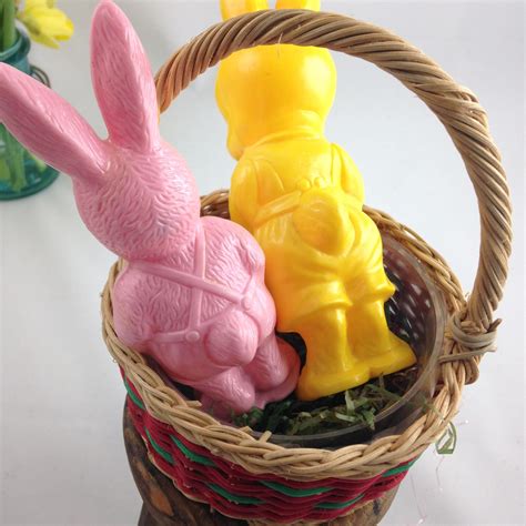 Two Vintage 1950s Hard Plastic Easter Bunny Rabbits Etsy