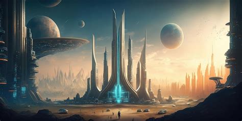 Paisagem Urbana De Uma Cidade Futurista De Ficção Científica Tecnologia