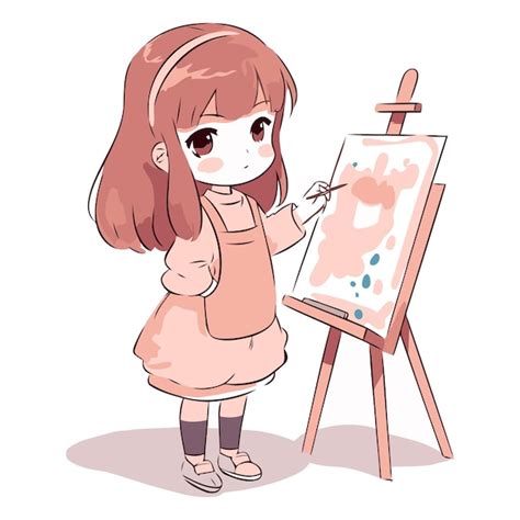 Una niña linda pintando un cuadro en un caballete Vector Premium