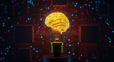 Artificial Intelligence Idea Glowing Brain Within Lightbulb Amidst Futuristic Circuit Board