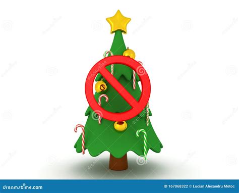 Árbol De Navidad 3D Con Una Señal Prohibida Sobre él Stock de