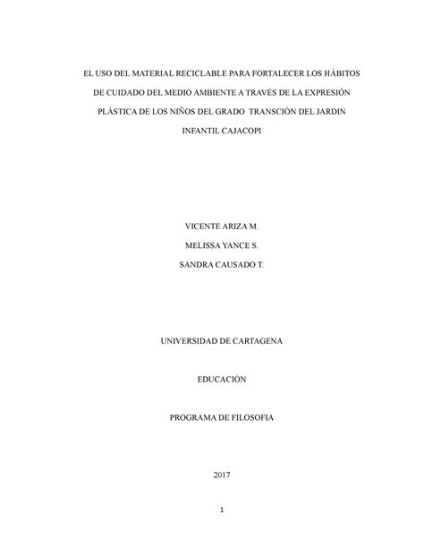 Tesis EL USO DEL Material Reciclable PARA Fortalecer LOS Hábitos DE Cuidado DEL Medio Ambiente A